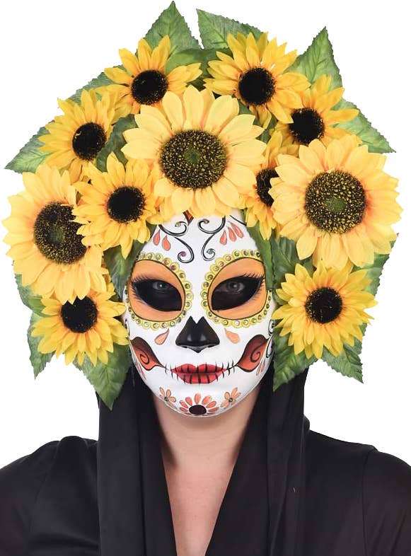 Yellow Sunflower Day of the Dead Masquerade Mask