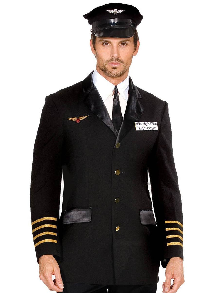 Pilot Costume for Men | Mens Black Air Captain Uniform Costume