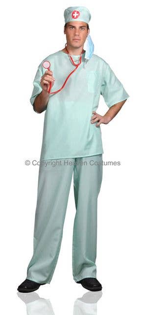 Green Surgical Theatre Scrubs Outfit | Mens Surgeon Doctor Costume