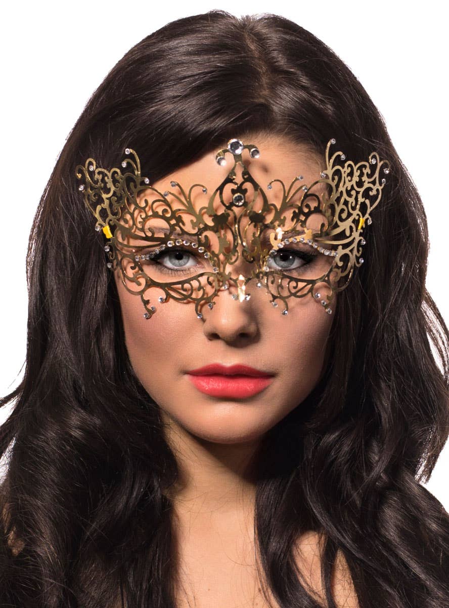 Gold Metal Mask | Womens Lightweight Gold Filigree Masquerade Mask