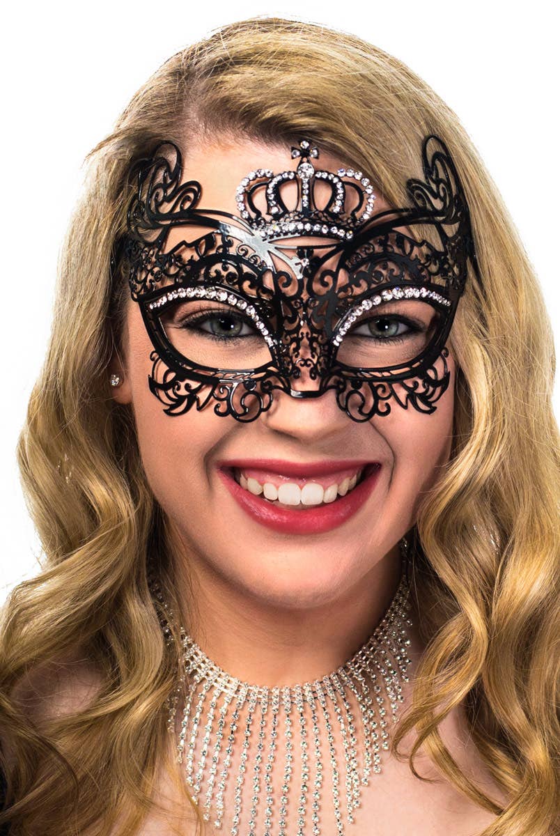 Princess Black Masquerade Mask | Womens Princess Black Metal Mask