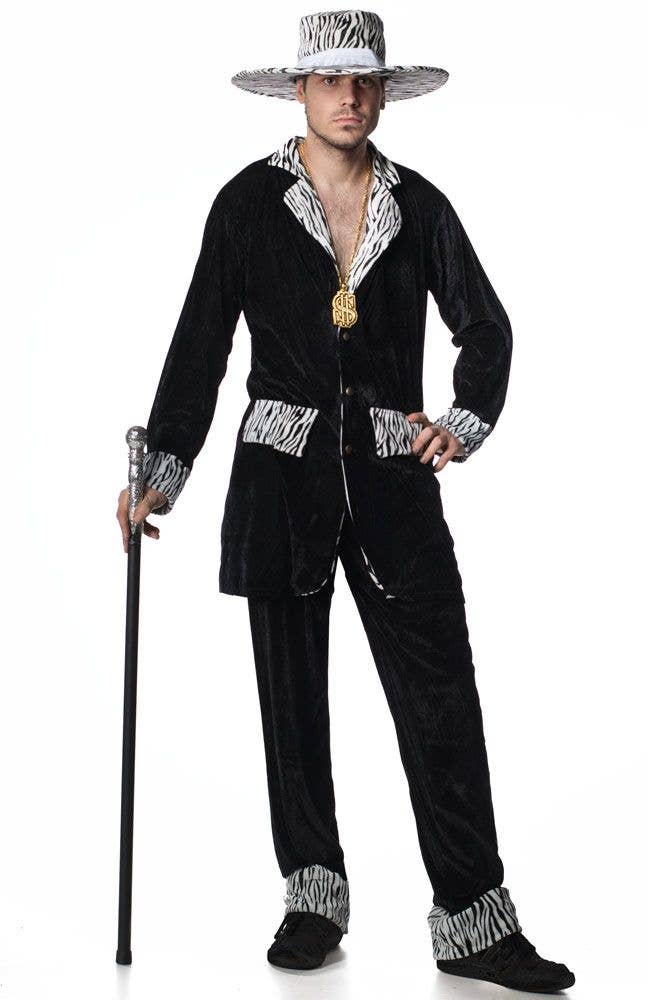 Black Zebra Print Mac Daddy Outfit | Mens Pimp Dress Up Costume