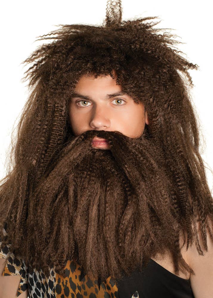 Mens Prehistoric Caveman Brown Wig and Beard Set