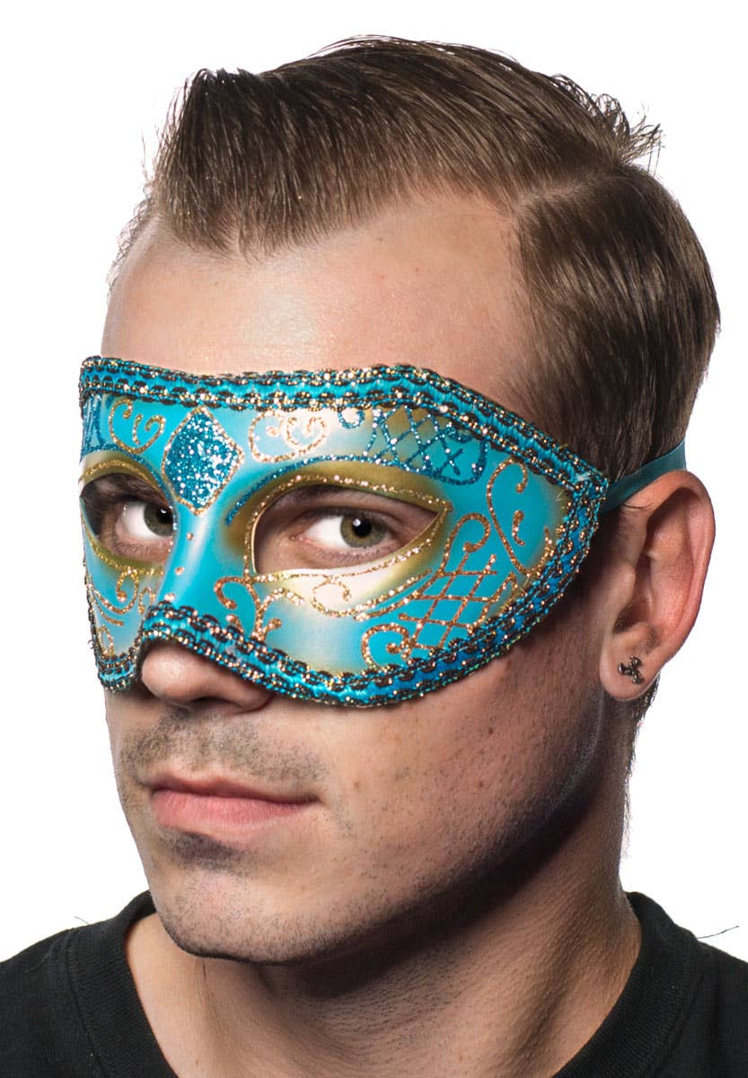 Blue and Gold Masquerade Mask | Blue and Gold Masquerade Mask for Men