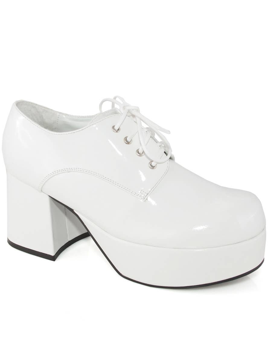 70s Mens White Disco Shoes | Mens White Patent Platform Shoes