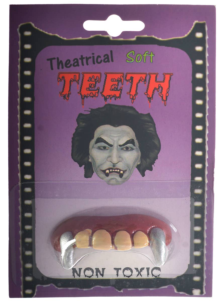 Rubber Fake Silver Vampire Fangs Costume Accessory