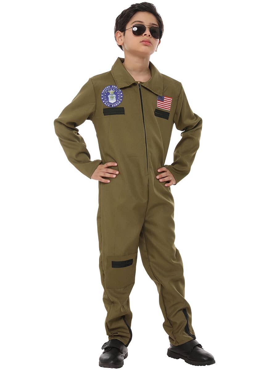 Fighter Pilot Boys Khaki Jumpsuit Costume