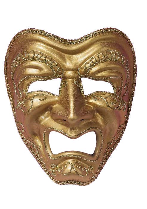 Full Face Gold Tragedy Masquerade Mask | Comedy & Tragedy Masks
