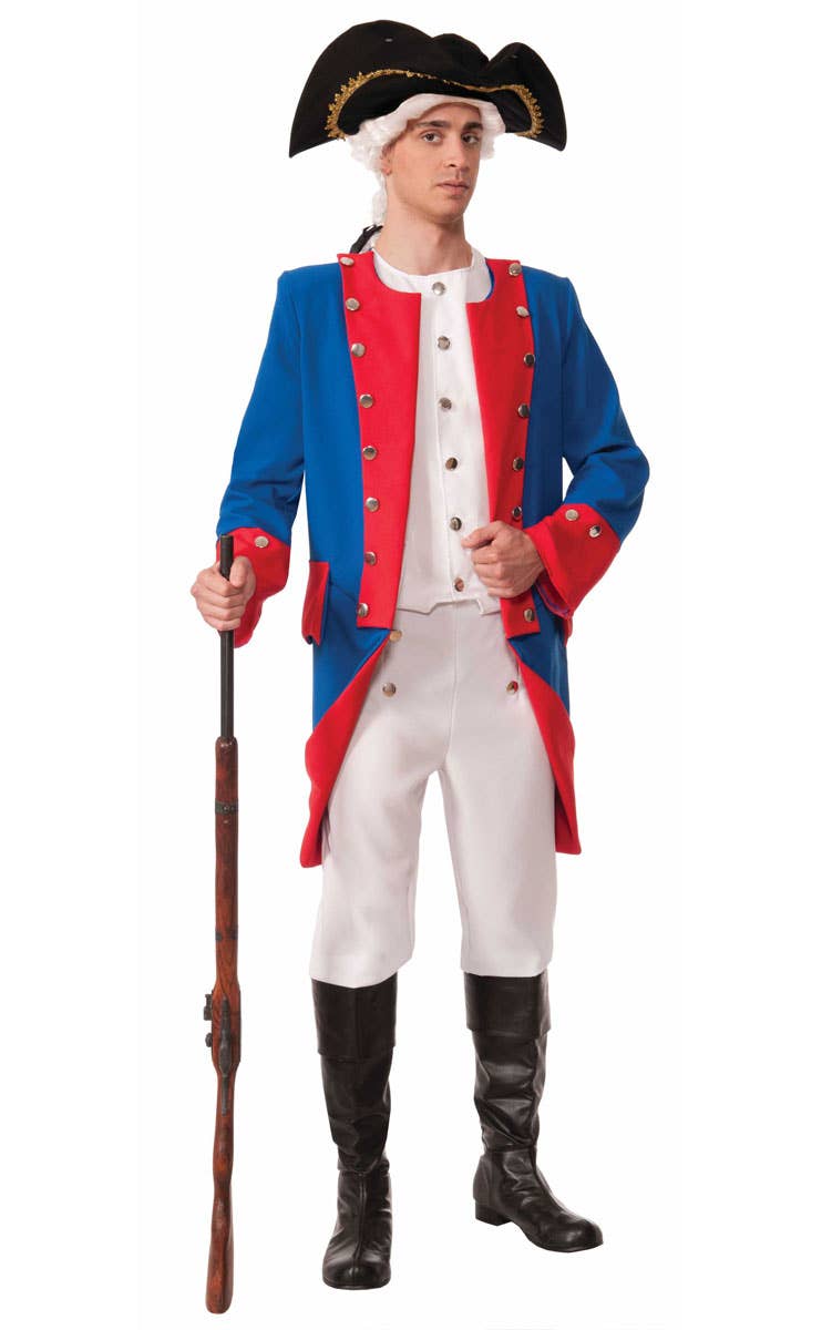 Blue & Red American Military Costume | Mens Colonial General Costume