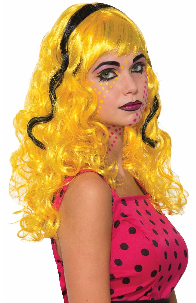 Womens Wendy Wow Pop Art Wig | Yellow and Black Costume Wig