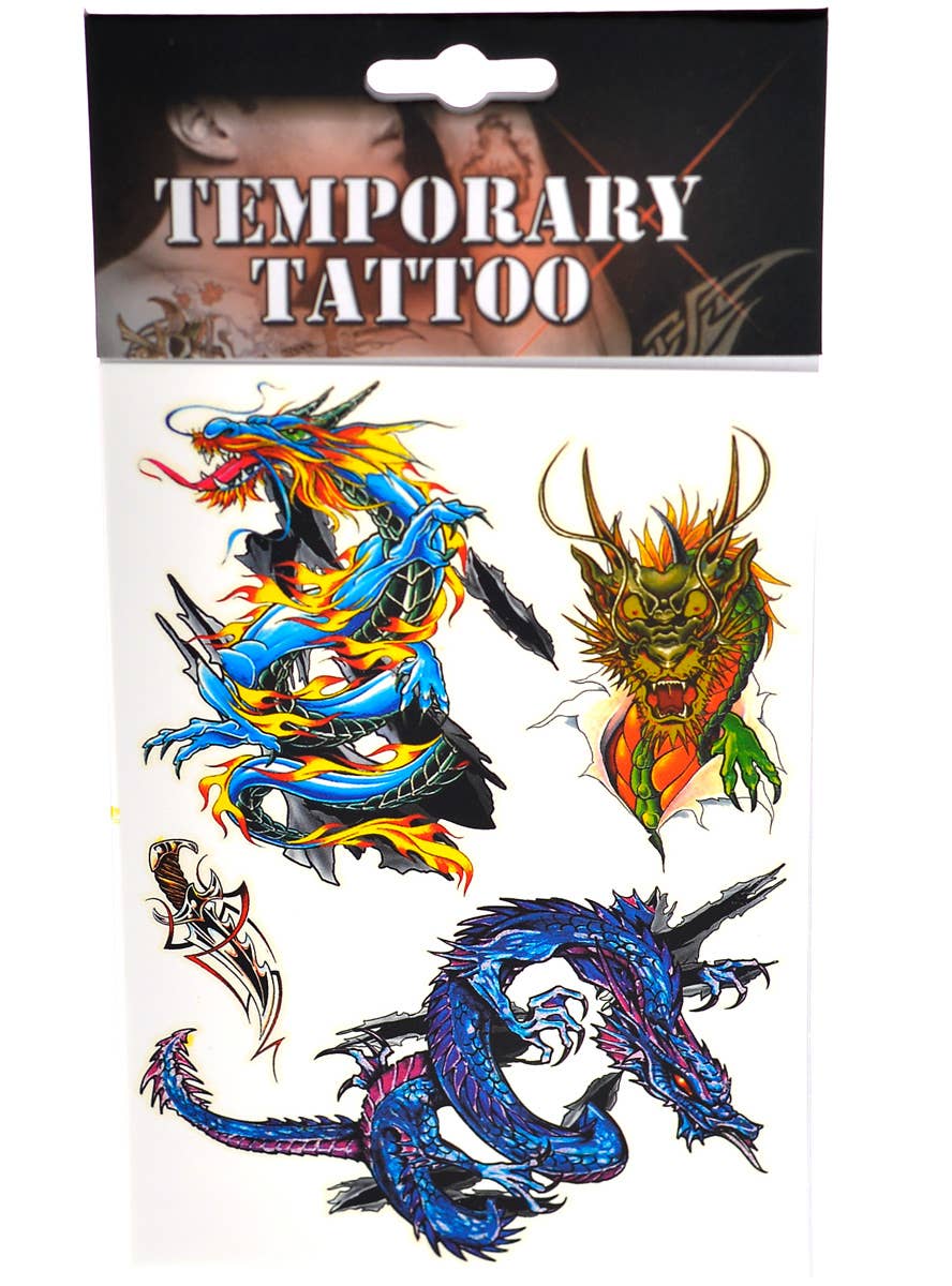 Set of 4 Fake Oriental Dragon Tattoos | Temporary Dragon Tattoos