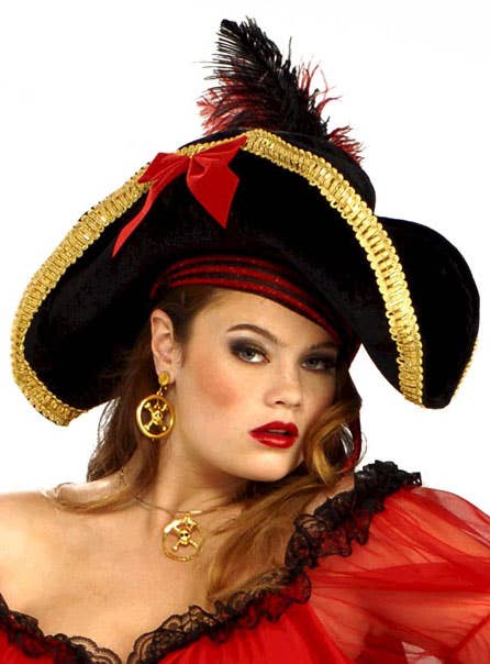 Womens Black Pirate Hat | Lady Buccaneer Pirate Wench Costume Hat