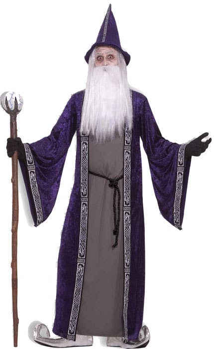 Long Purple Velvet Wizard Outfit | Merlin Wizard Costume for Men