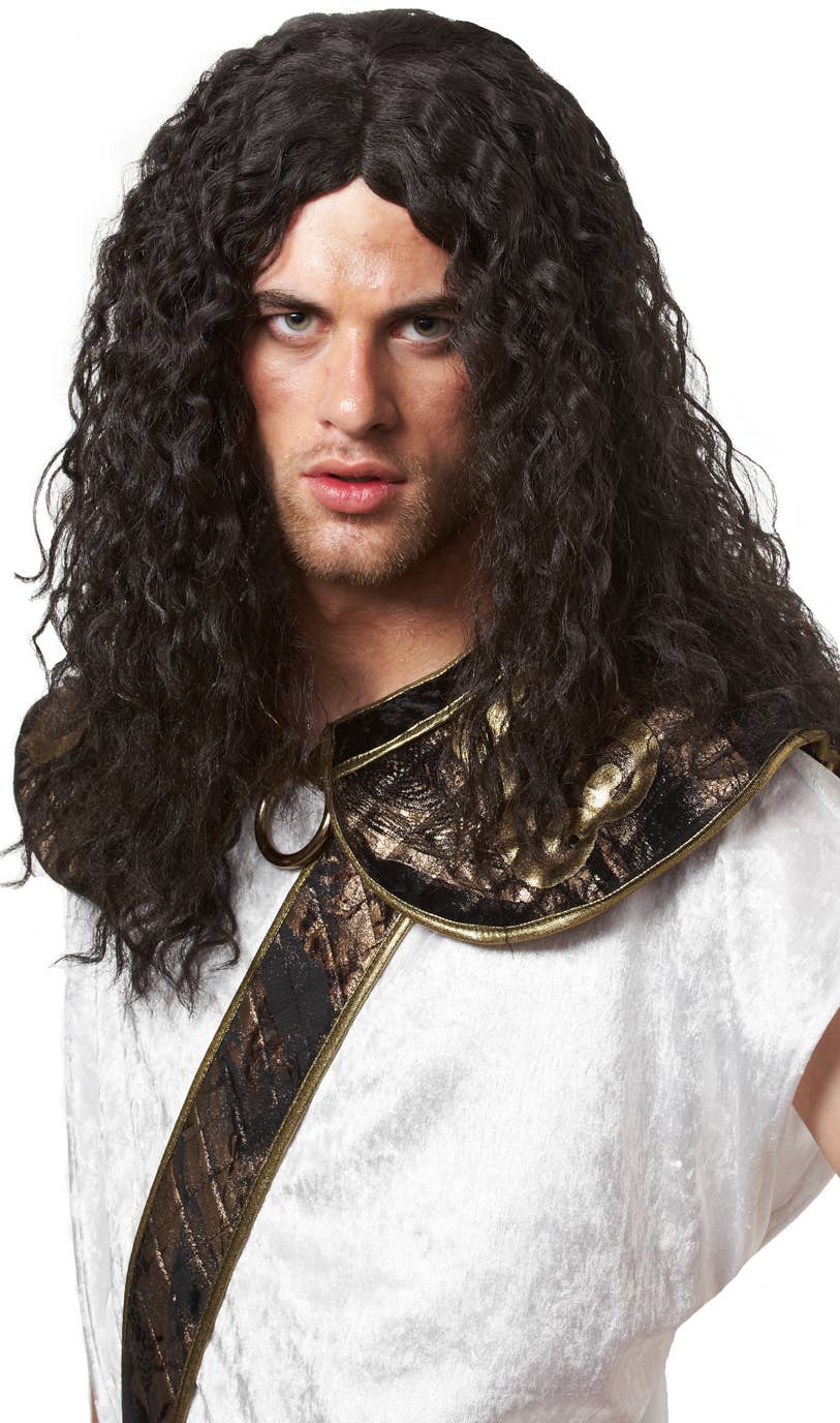 Mens Curly Black Dark Barbarian Wig | Mens Medieval Costume Wig