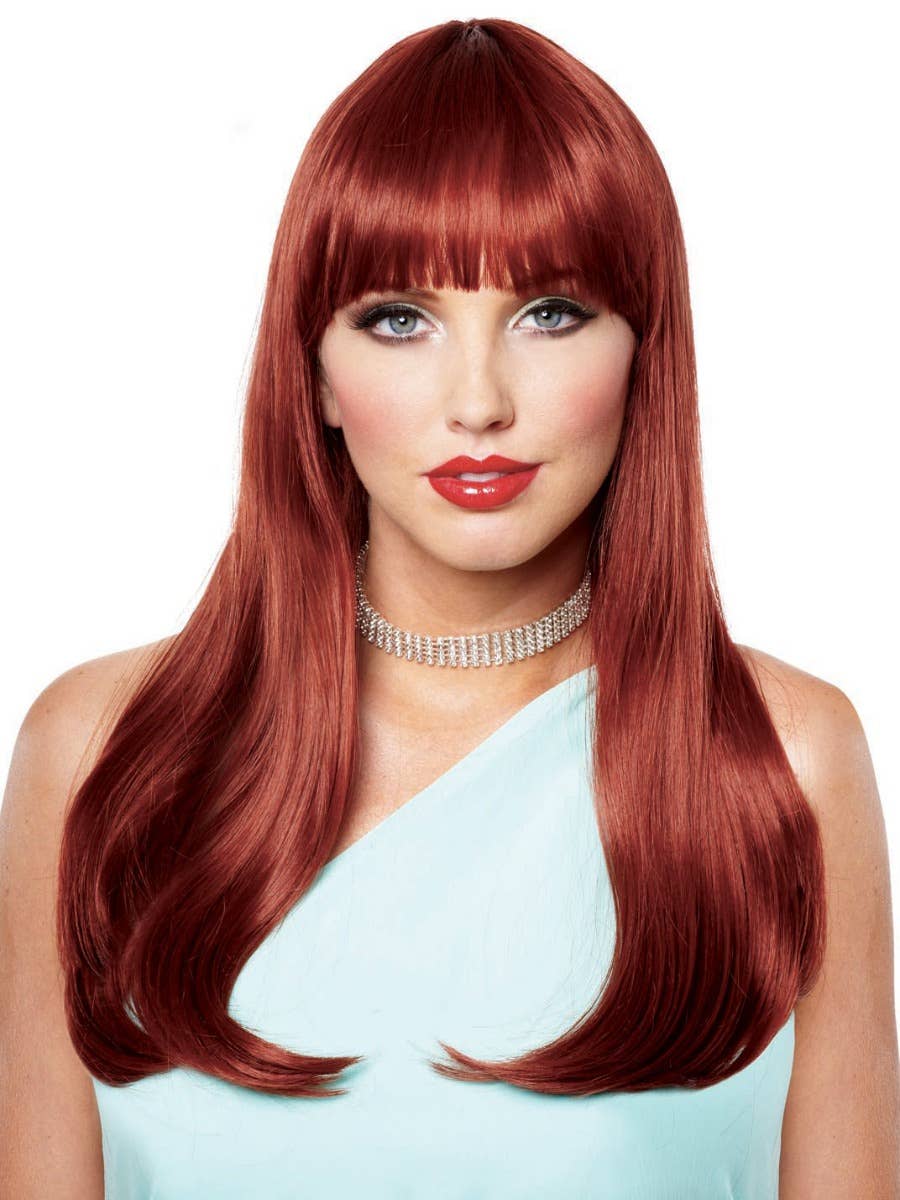 Womens Deluxe Long Red Costume Wig | Womens Long Red Wig with Fringe
