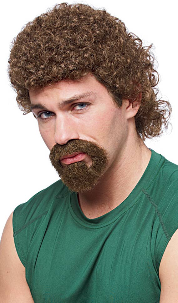 Kenny Powers Mens Costume Wig | Curly Brown Mens Wig and Beard