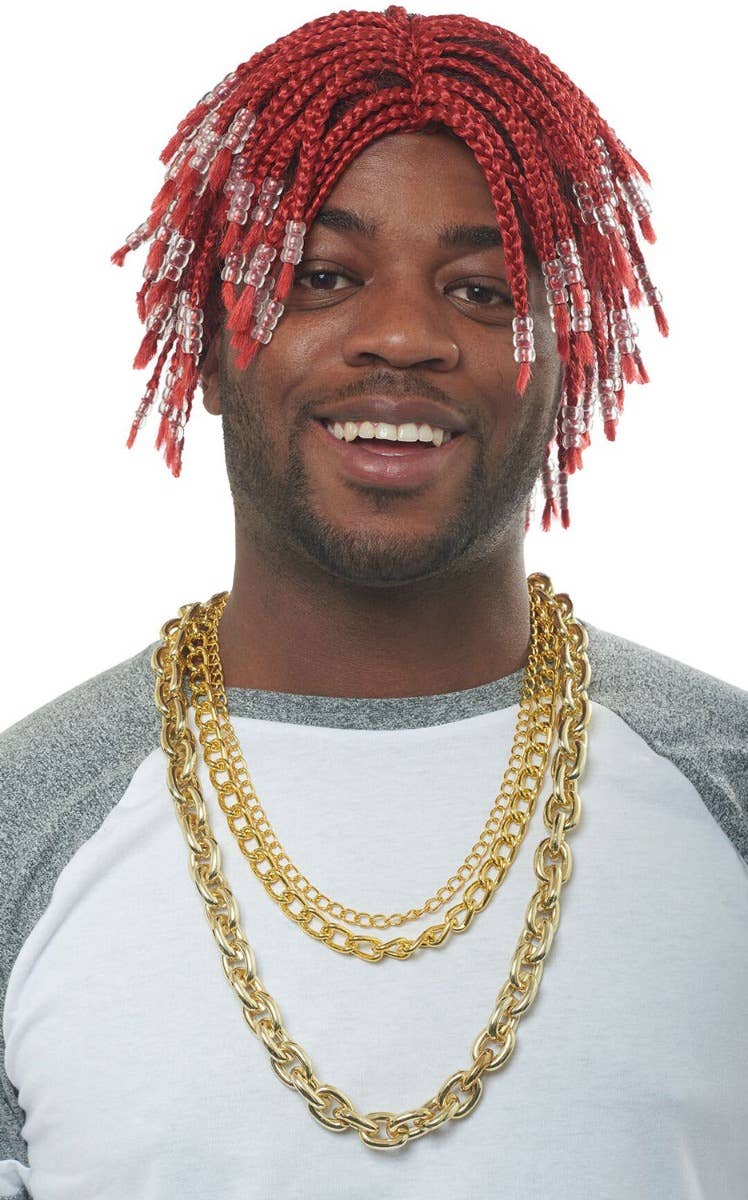 Rapper Mens Red Costume Wig | American Rapper Mens Red Braided Wig