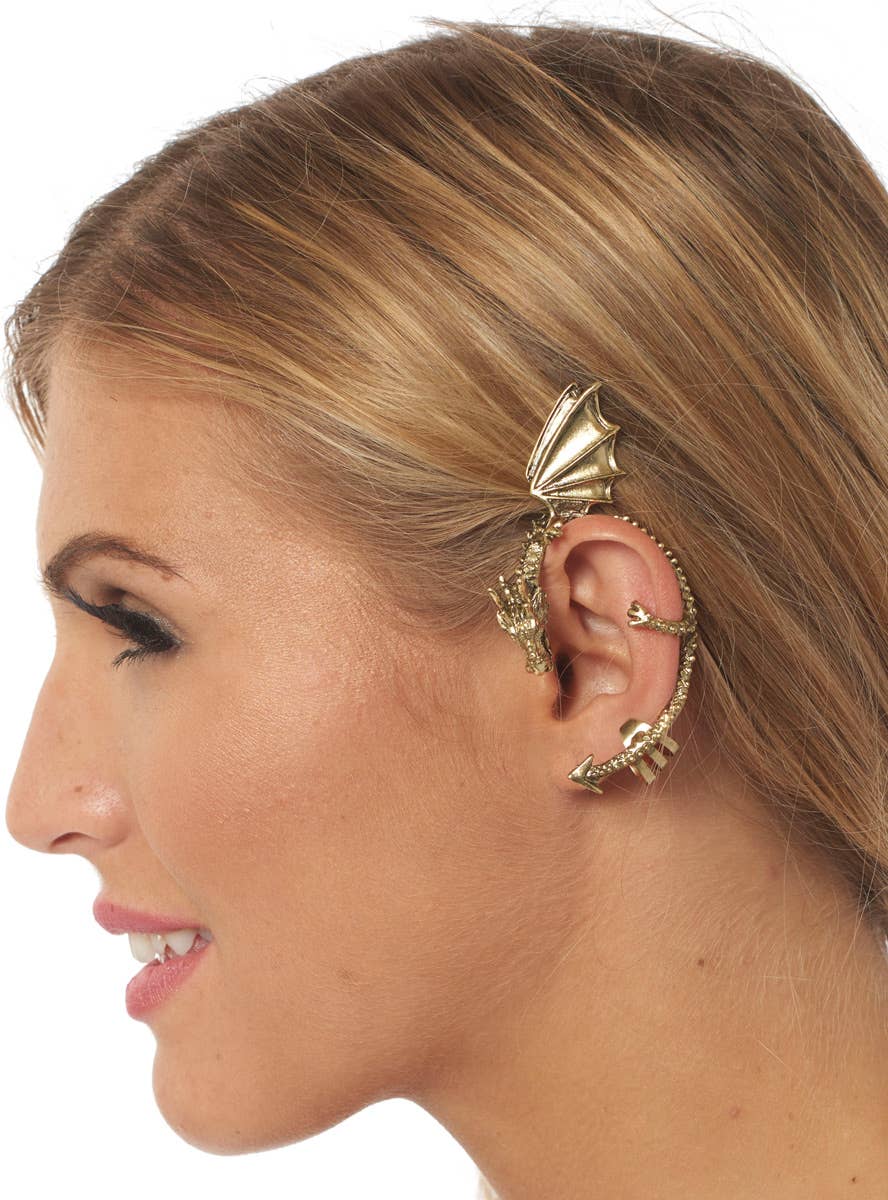 Metal Fantasy Gold Dragon Ear Cuff | Medieval Ear Cuff Accessory