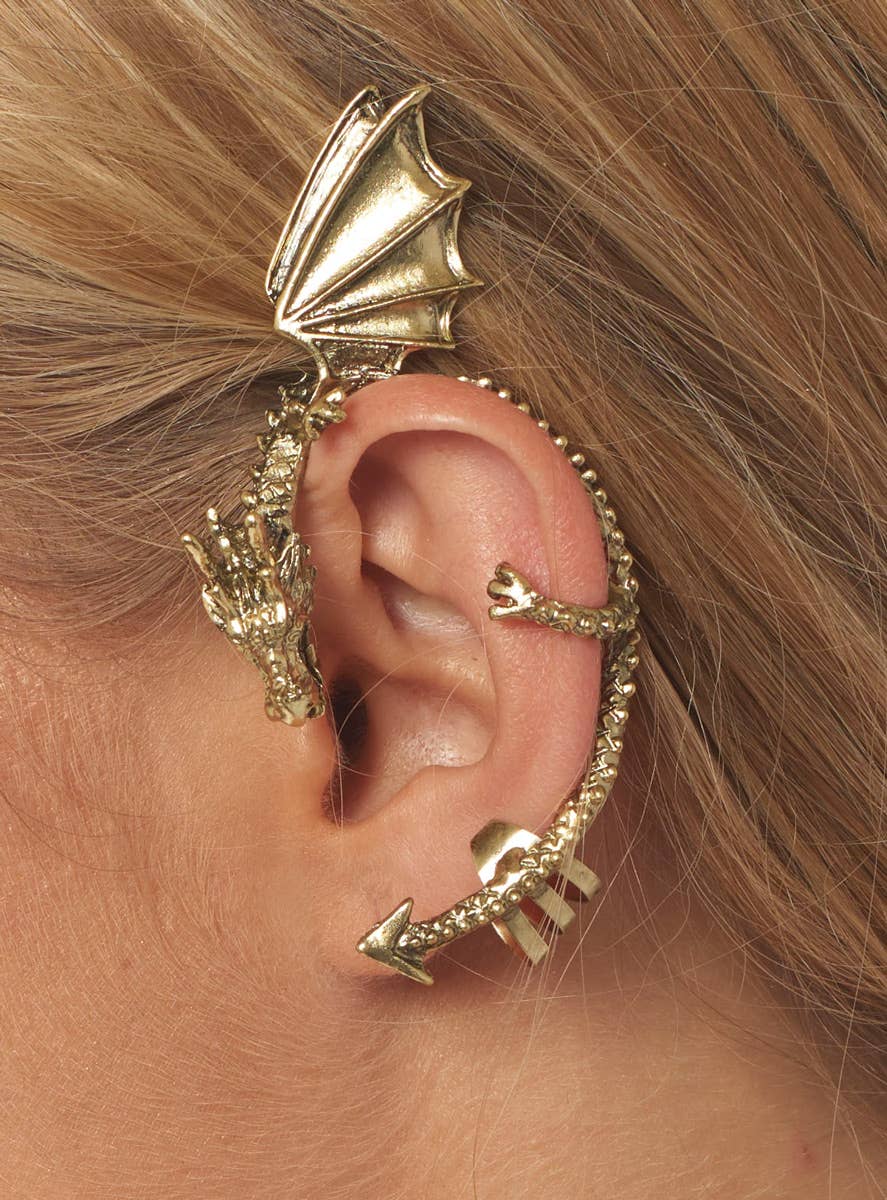 Metal Fantasy Gold Dragon Ear Cuff | Medieval Ear Cuff Accessory