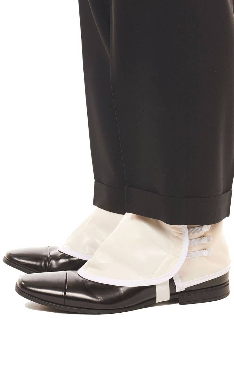 1920s Vinyl White Spats | Shoe Spats Gangster Costume Accessory