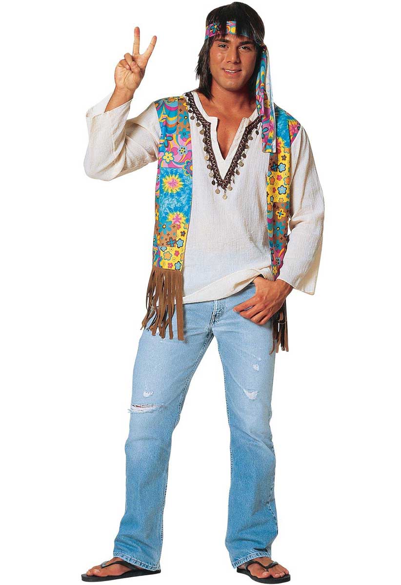 Rainbow Flower Hippie Dude Shirt | Mens 60s Hippie Costume Top