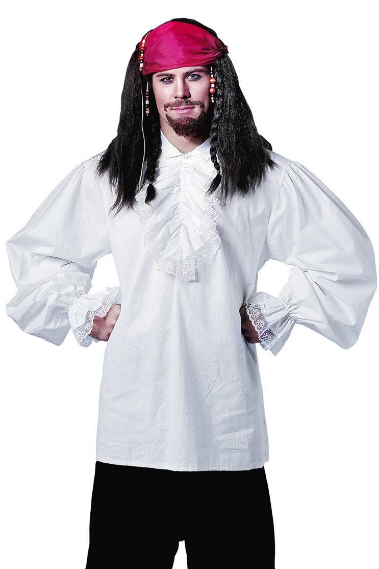 Ruffled White Swashbuckler Top | Pirate Mens Dress Up Costume Shirt