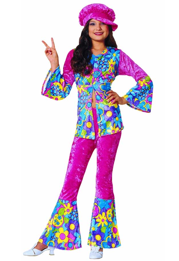 Kids Deluxe Hippie Costume | Girls 70s Flower Power Hippie Costume