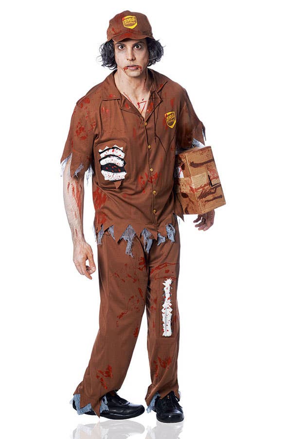 Brown Postman Uniform Dress Up | Zombie Express Postie Mens Costume