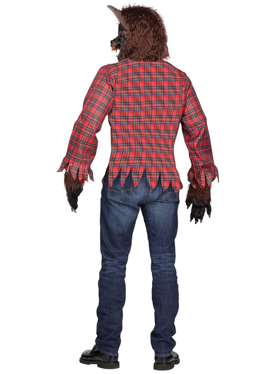 Red Plaid Hairy Werewolf Costume | Mens Halloween Wolf Dress Up