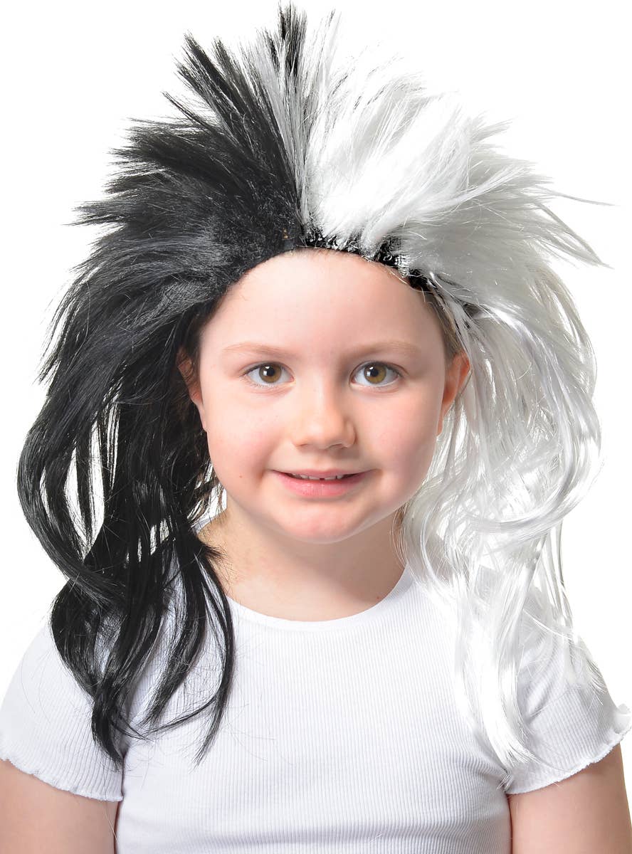 Girls Black and White Spiky Punk Costume Wig