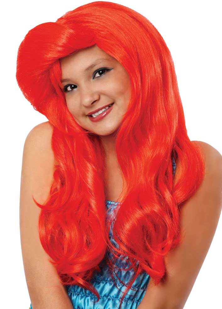 Girls Mermaid Book Week Wig | Wavy Girls Red Mermaid Costume Wig
