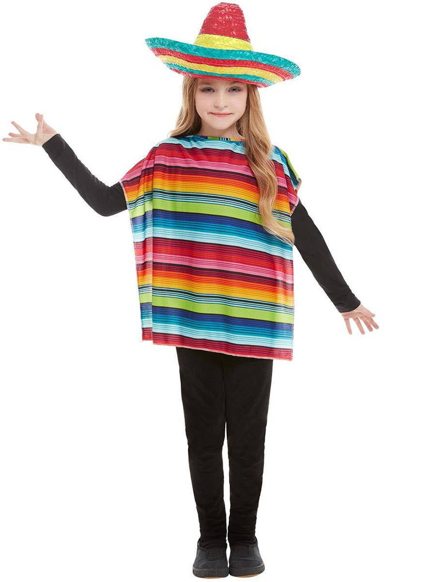 Girls Rainbow Mexican Costume Poncho and Sombrero