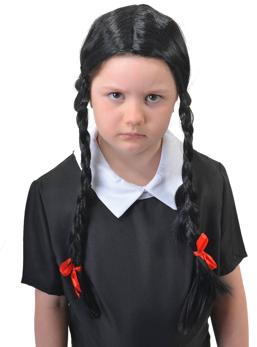 Wednesday Addams Girls Black Braid Halloween Wig