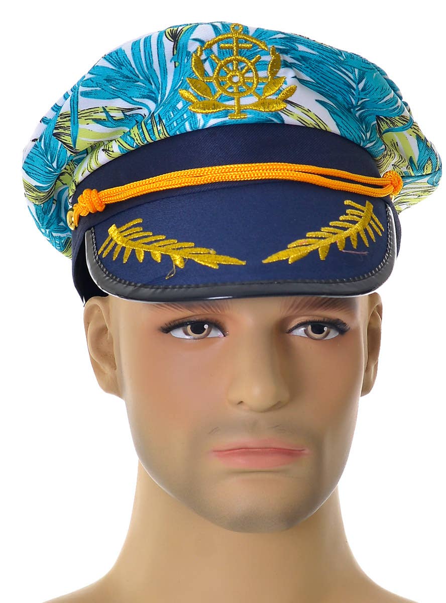 Blue Tropical Hawaiian Print Captain Costume Hat