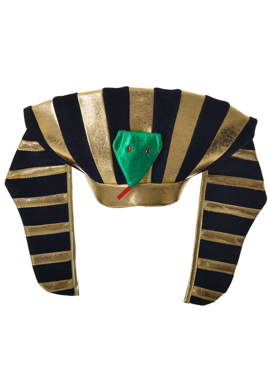 Plush Egyptian Costume Headpiece | Black and Gold Striped Pharaoh Hat