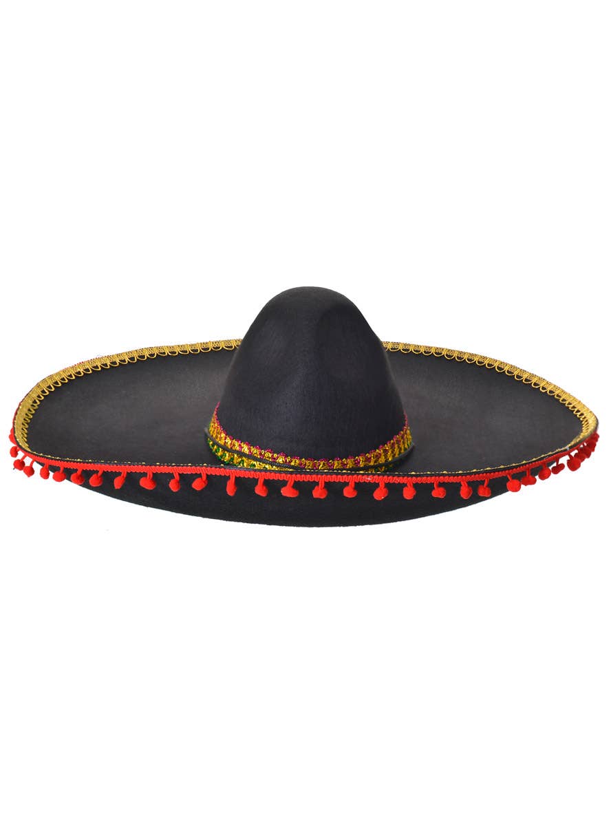 Black Sombrero With Colourful Trim | Large Mexican Sombrero Hat