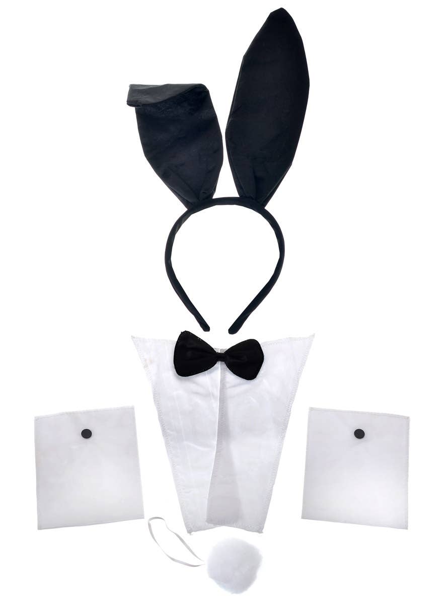 4 Piece Playboy Bunny Set | Black & White Bunny Costume Accessory Set