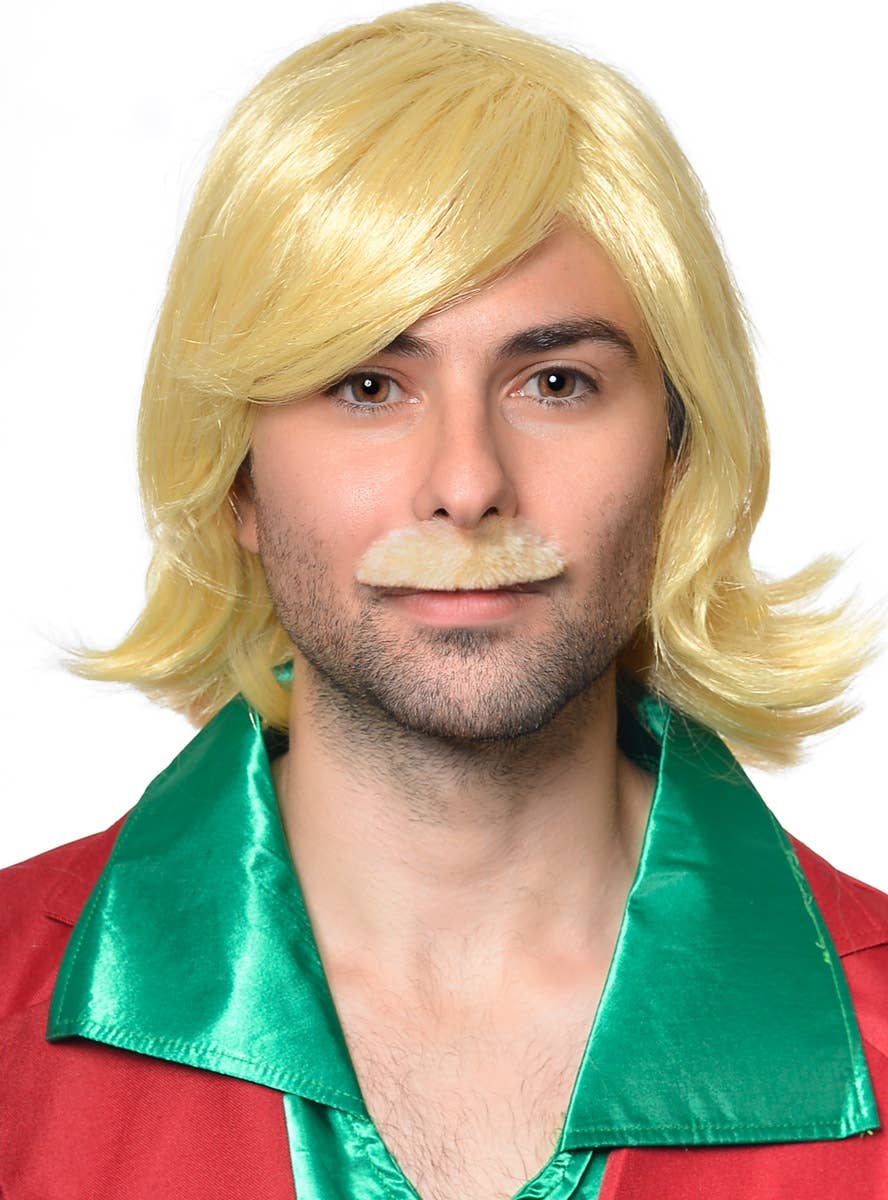 70s Dude Mens Blonde Wig and Moustache | Blonde Costume Wig for Men