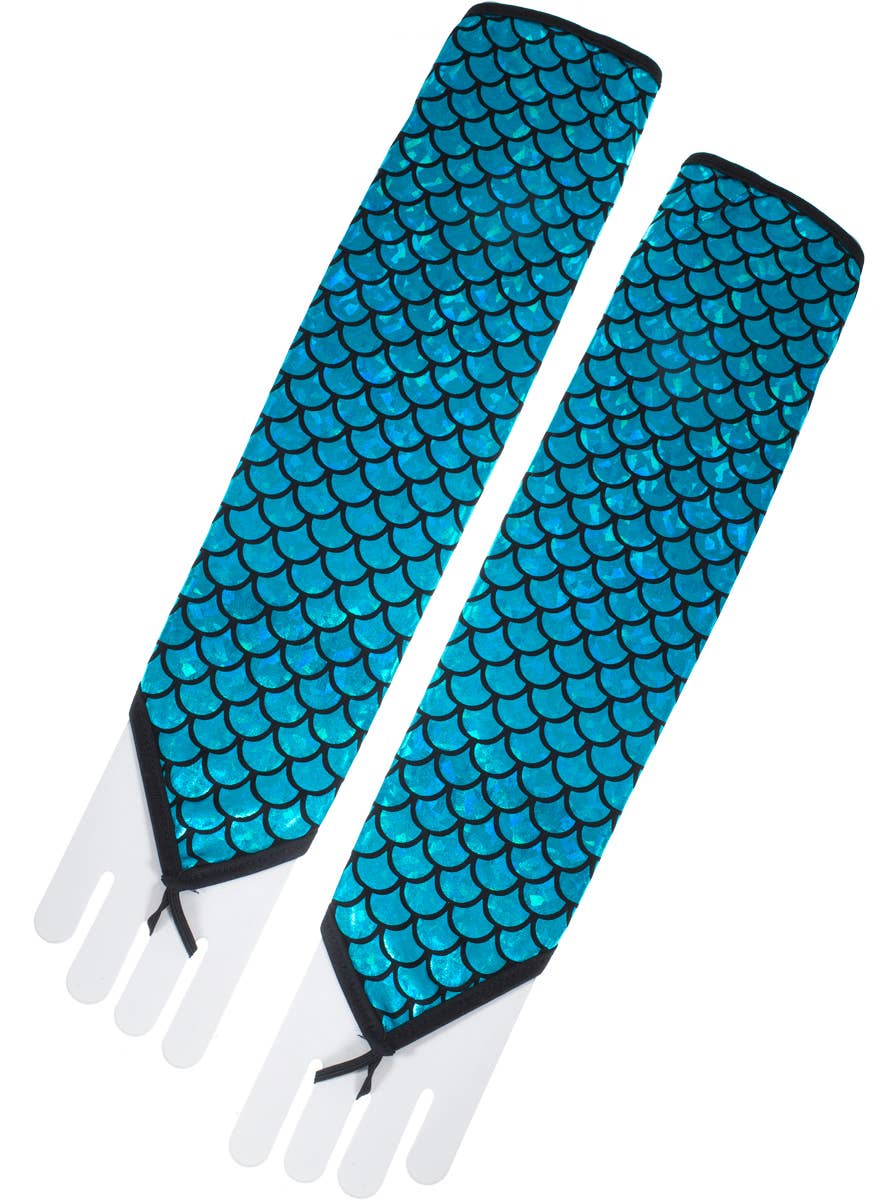Blue Mermaid Gloves | Holographic Blue Scales Mermaid Costume Gloves