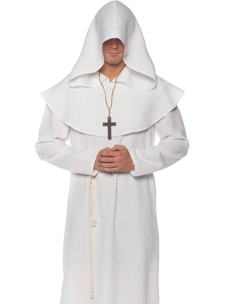Plus Size Mens Hooded White Monk Robe Costume