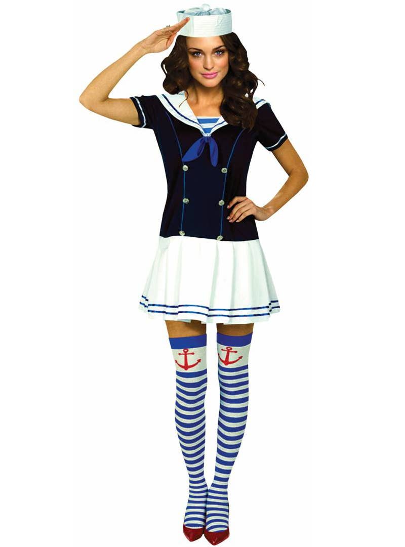 Blue and White Stretch Sailor Costume Dress | Sailor Uniform for Women