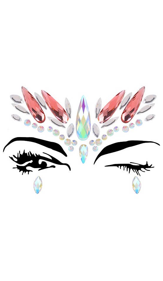 Iridescent Pink And White Face Jewels | Music Festival Costume Accessory