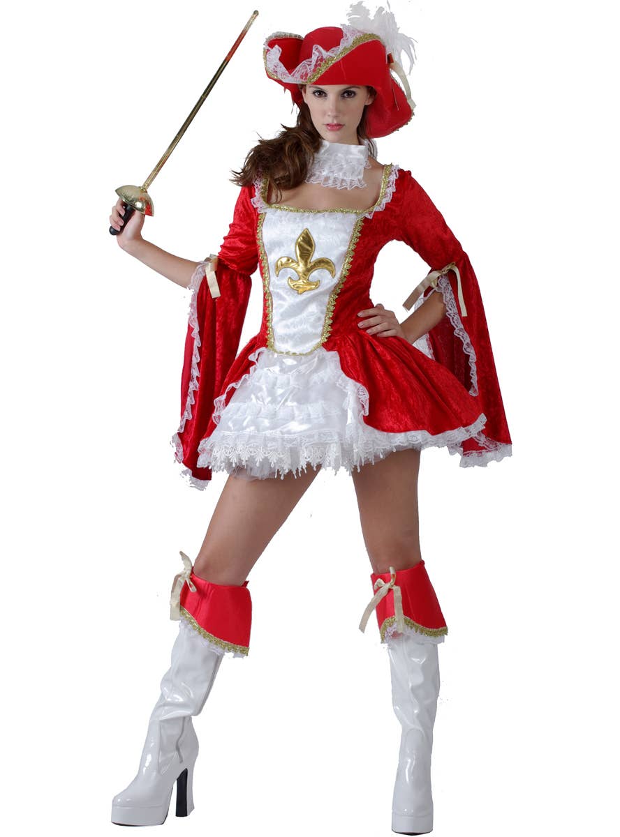 Deluxe Red Musketeer Costume | French Musketeer Womens Costume