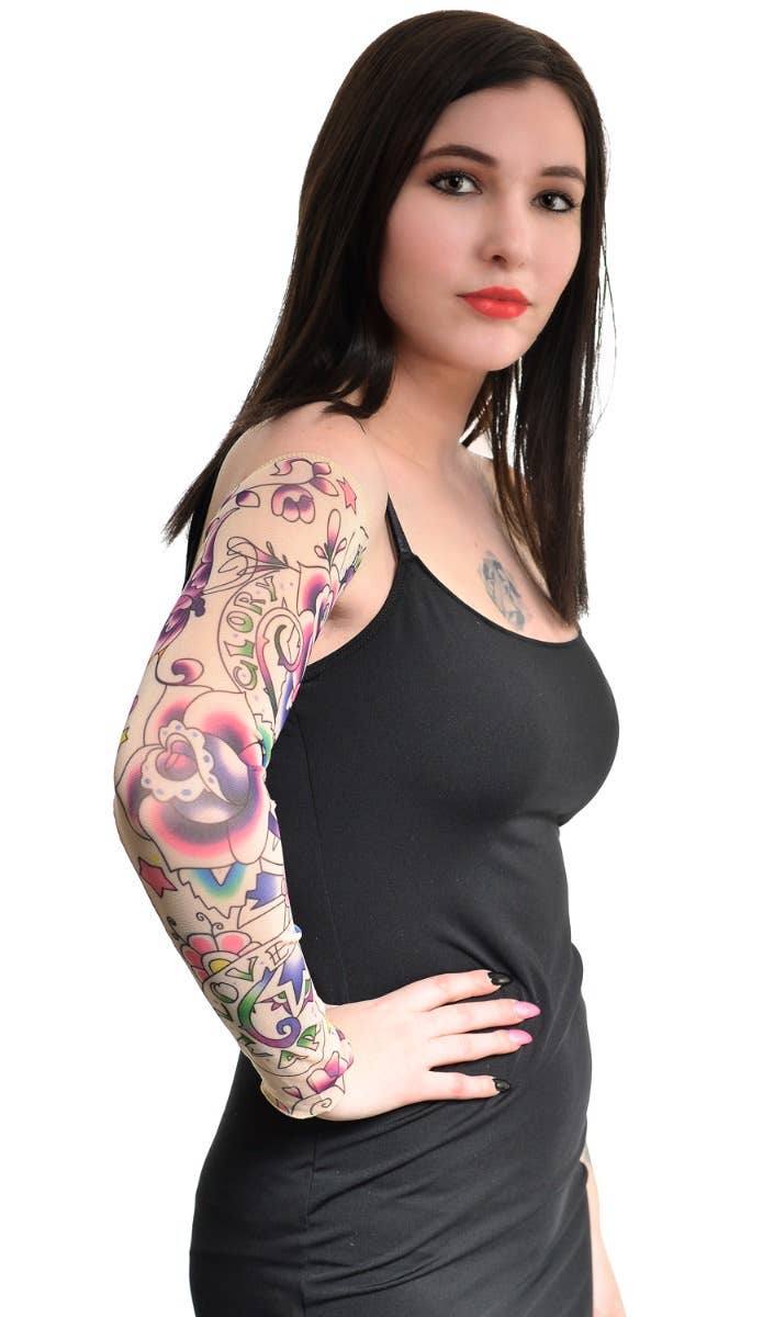 Adults Love and Glory Fake Tattoo Sleeves | Punk Costume Accessory