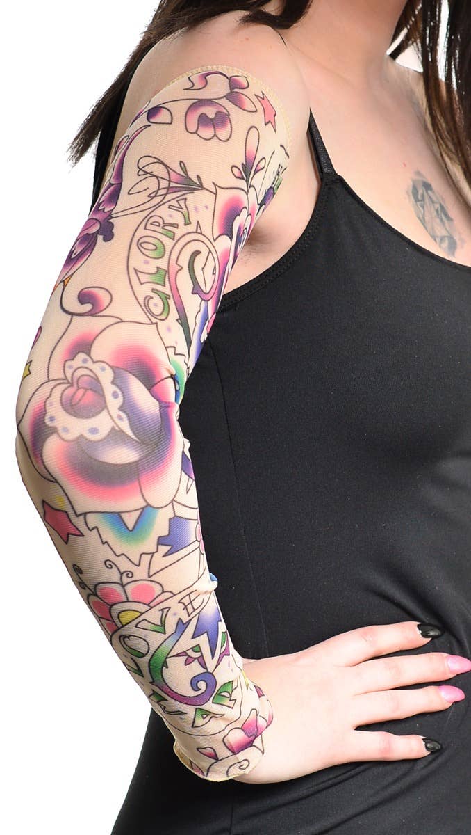 Adults Love and Glory Fake Tattoo Sleeves | Punk Costume Accessory