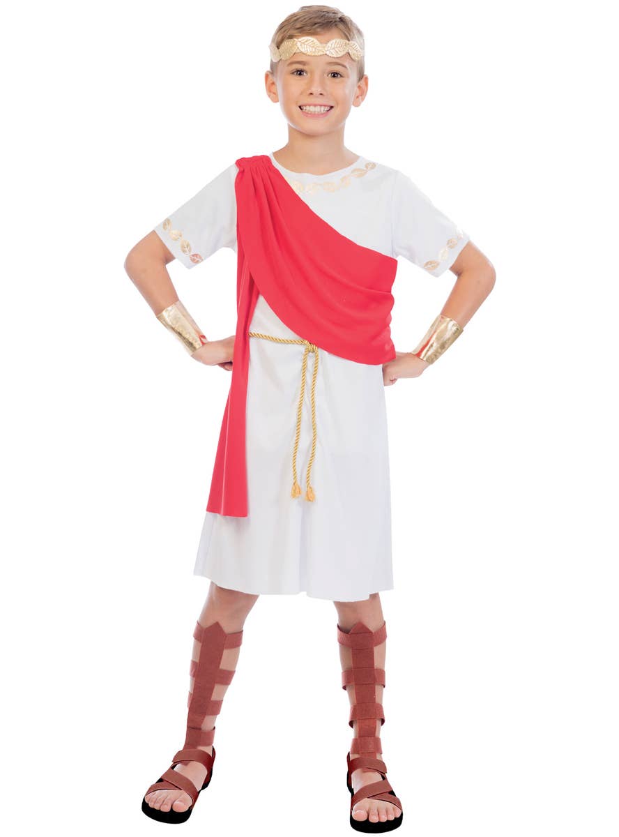 Boys Roman Toga Red and White Costume | Heaven Costumes