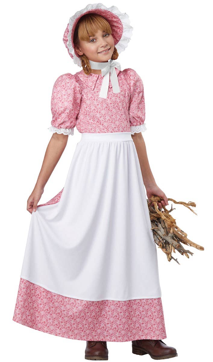 Traditional Colonial Girls Pink Costume | Olden Days Dress Up Costume