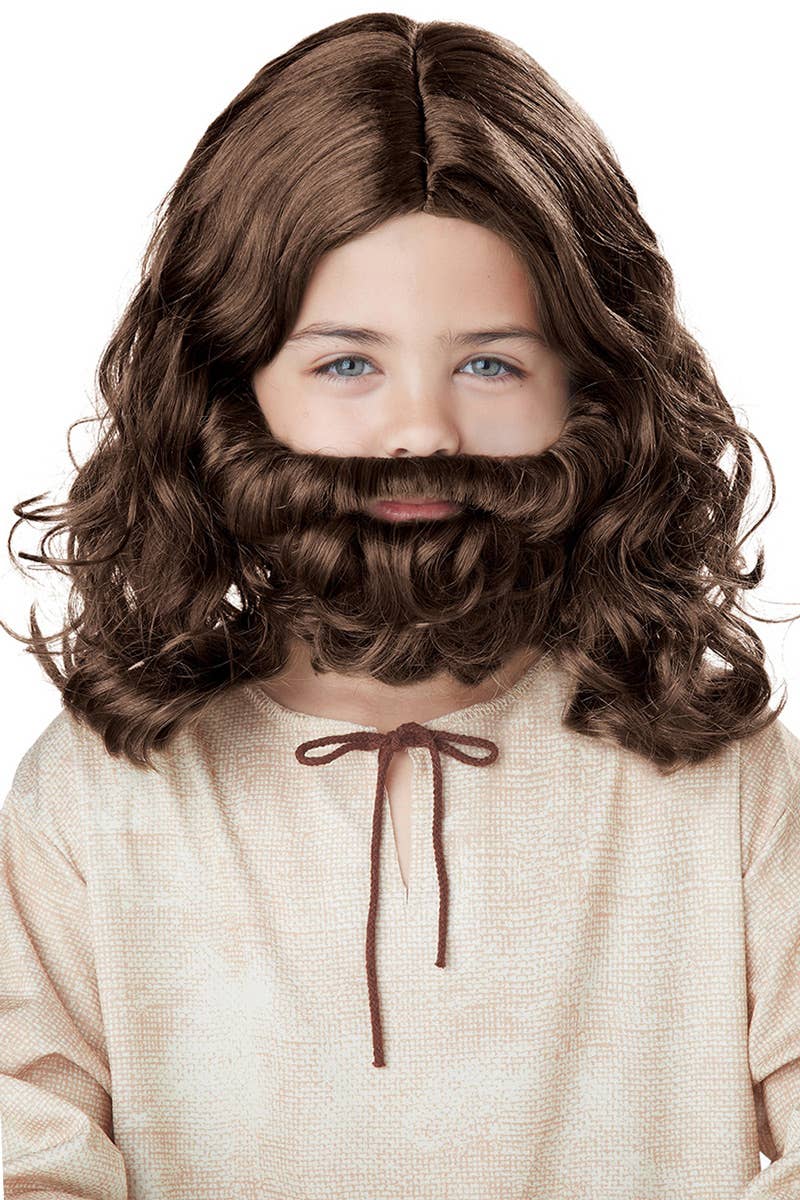 Kids Brown Jesus Wig and Beard Set | Christmas Accessories