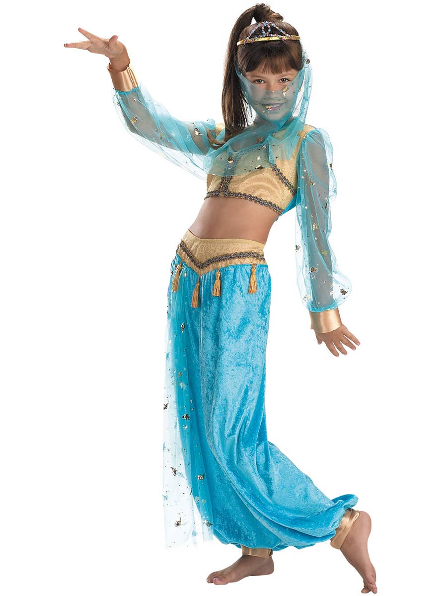Girls Blue Genie Costume | Deluxe Mystical Blue Genie Outfit for Kids