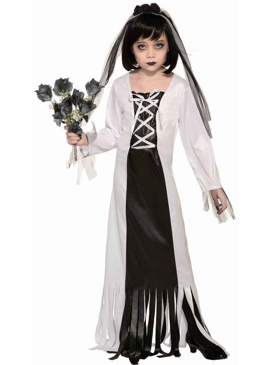 Girls Black and White Bride Costume | Bride Halloween Girls Costume
